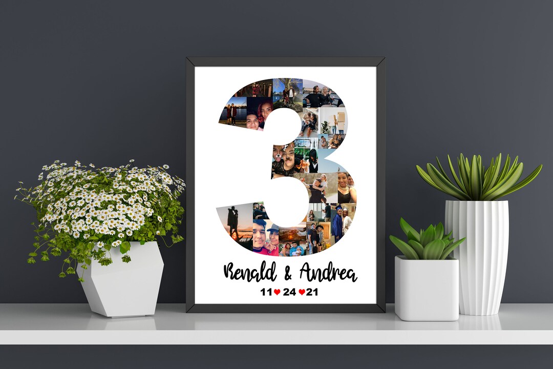 Custom Number Photo Collage, Personalize Anniversary Collage, 3rd Year ...