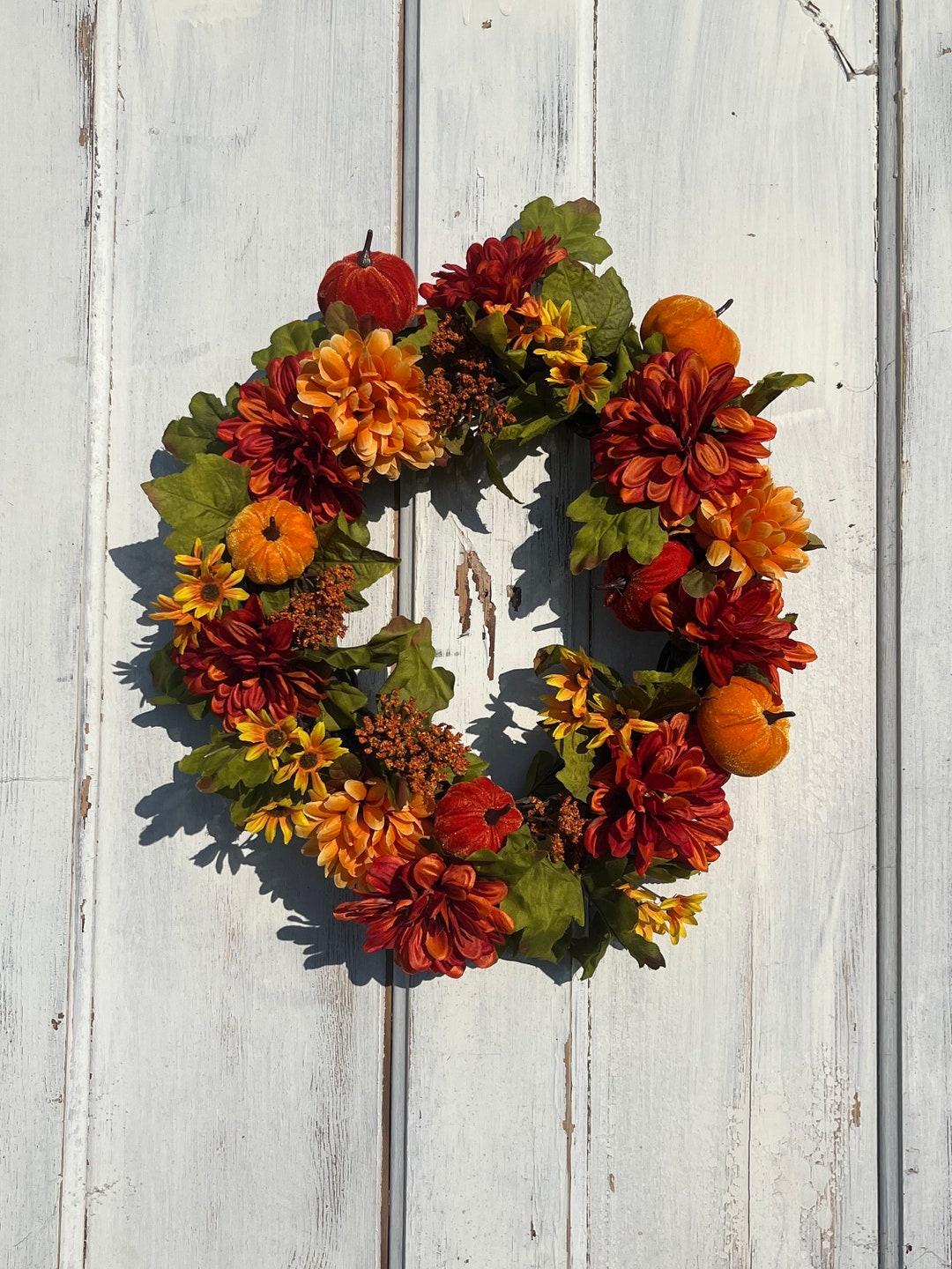 Fall Floral Wreath | Fall Grapevine Wreath | Velvet Pumpkins | Mums ...