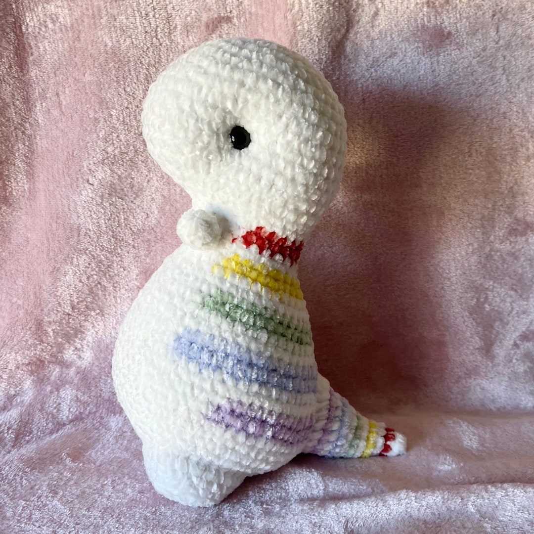 Crochet T-rex Toy Amigurumi Soft Velvet Plush | Small White Rainbow ...