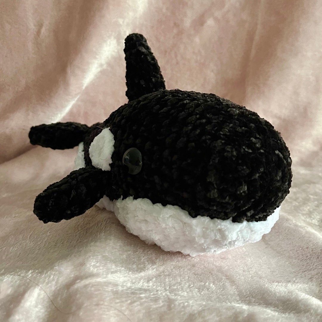 Crochet Orca Toy Amigurumi Soft Velvet Plush Black Chubby Killer Whale ...