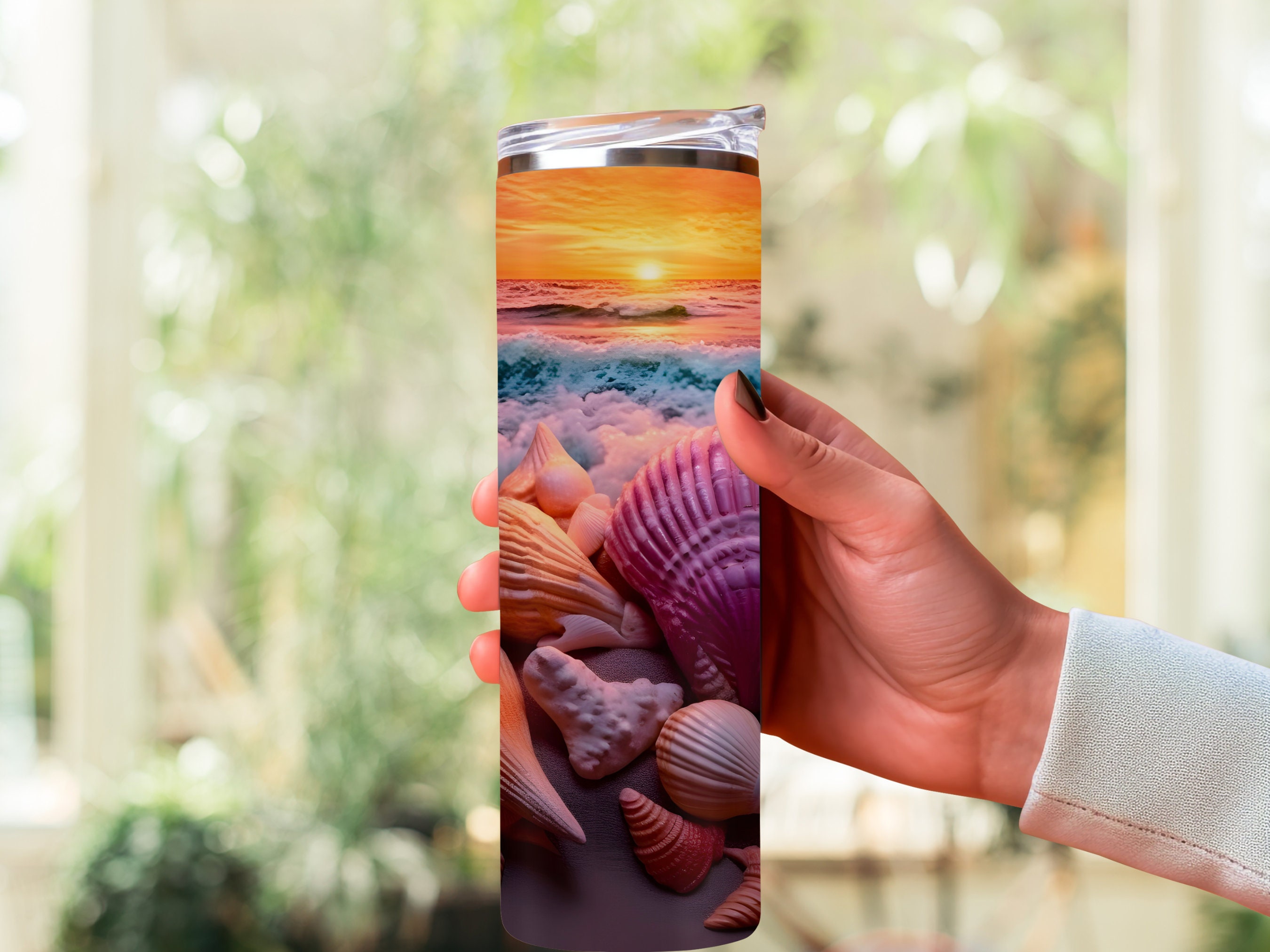 3D Seashells Beach Ocean Sublimation Tumbler Wrap, Beach 20 Oz Tumbler ...