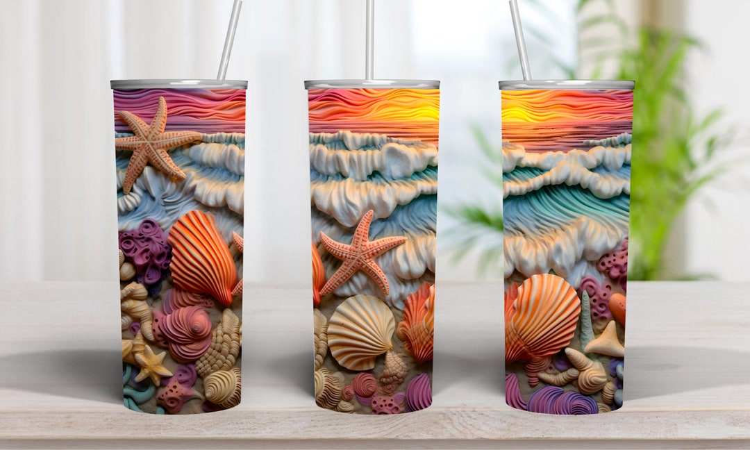 3D Seashells Beach Ocean Sublimation Tumbler Wrap, Beach 20 Oz Tumbler ...