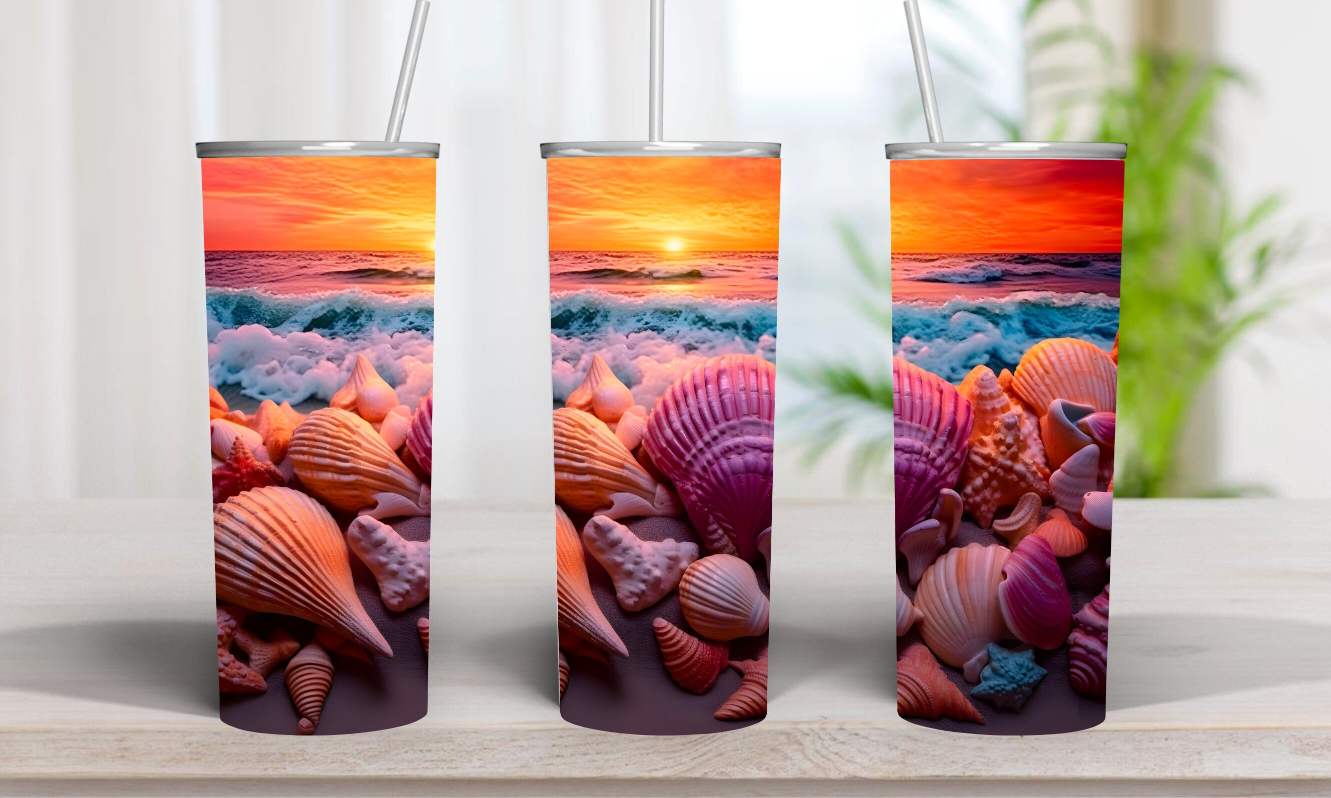 3D Seashells Beach Ocean Sublimation Tumbler Wrap, Beach 20 Oz Tumbler ...