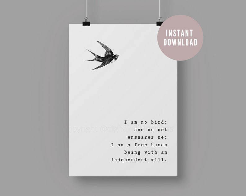 Jane Eyre Quote Wall Art 'I Am No Bird' / Instant - Etsy