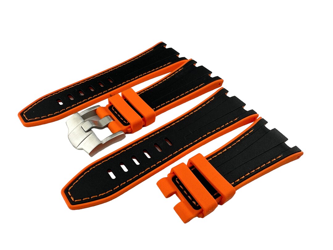 28mm Black-orange Rubber Silicone Strap Band Fit AP Royal Oak Offshore ...