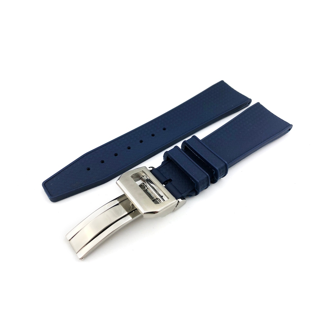 22mm Navy Blue Rubber/silicone Strap/band Fit I-C Watches Buckle/clasp ...