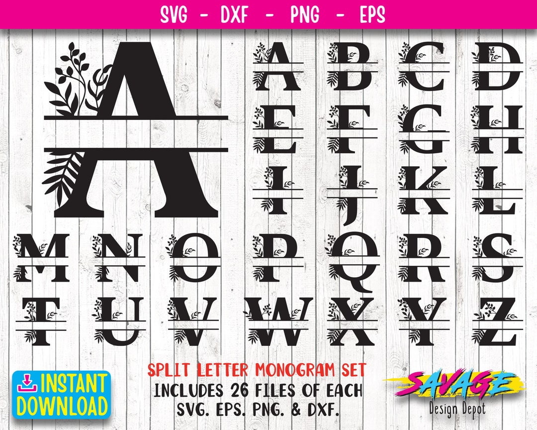 Leaf Split Letters Alphabet Split Monogram Font SVG V1 Eps , Png, Dxg ...