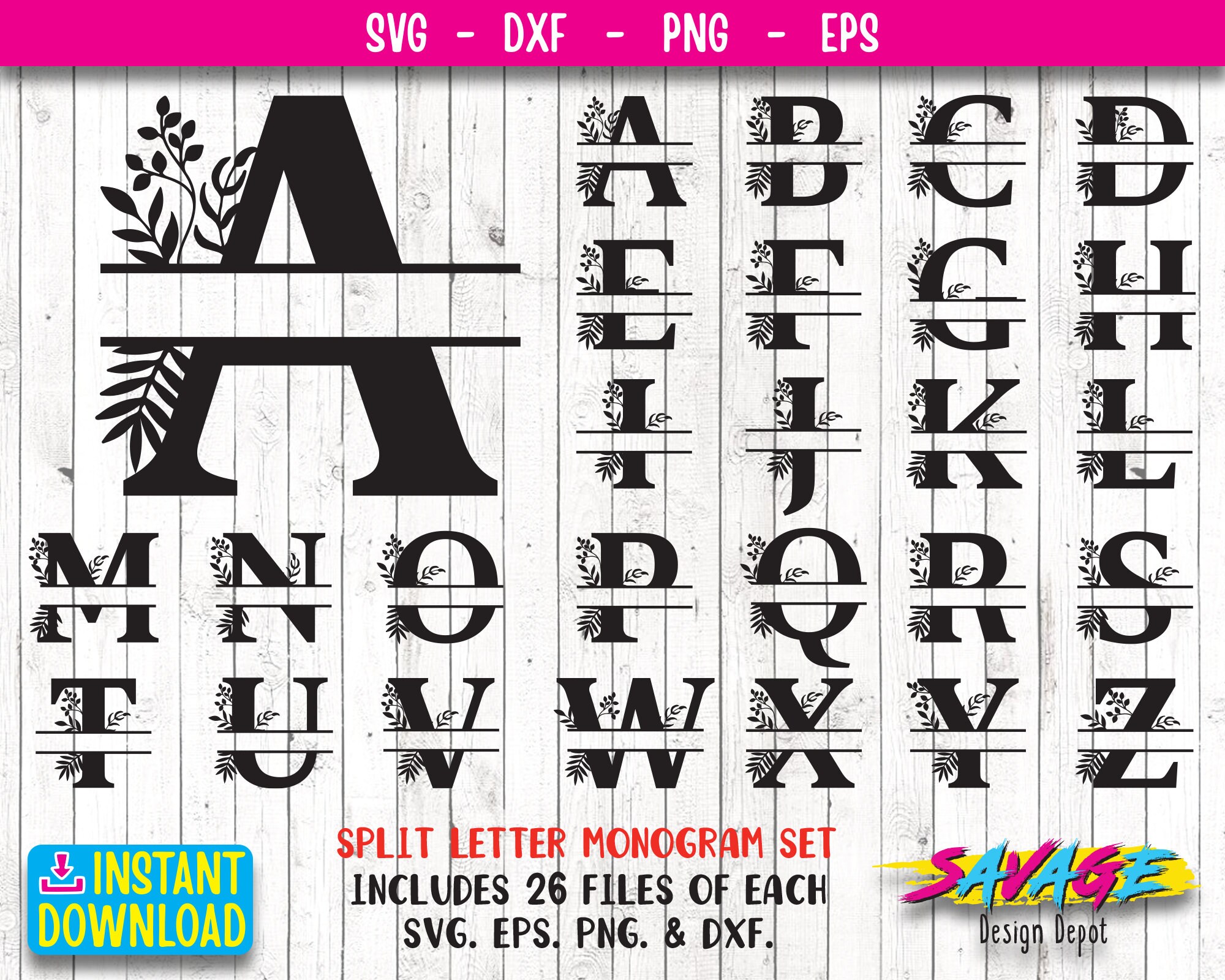 Leaf Split Letters Alphabet Split Monogram Font SVG V1 Eps - Etsy UK