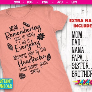 Mom Remembering You is Easy I Do It Every Day Missing You is the Heartache SVG Cut File Memorial ...