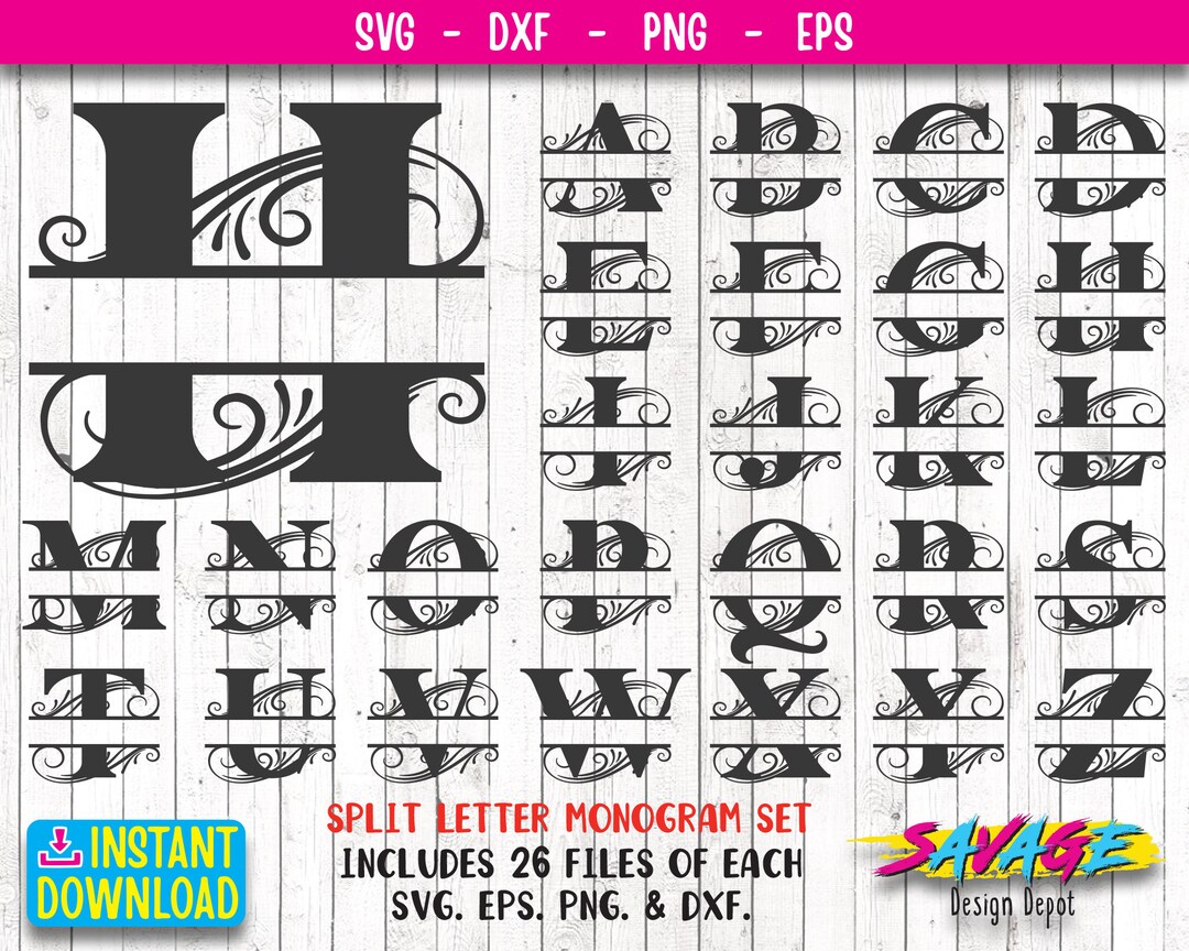Split Monogram Font SVG V1 Split Letters Alphabet Eps , Png, Dxg Split ...