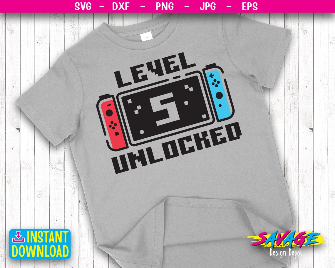 Level 5 Unlocked SVG 5th Birthday Boy Five Years Old Gamer - Etsy