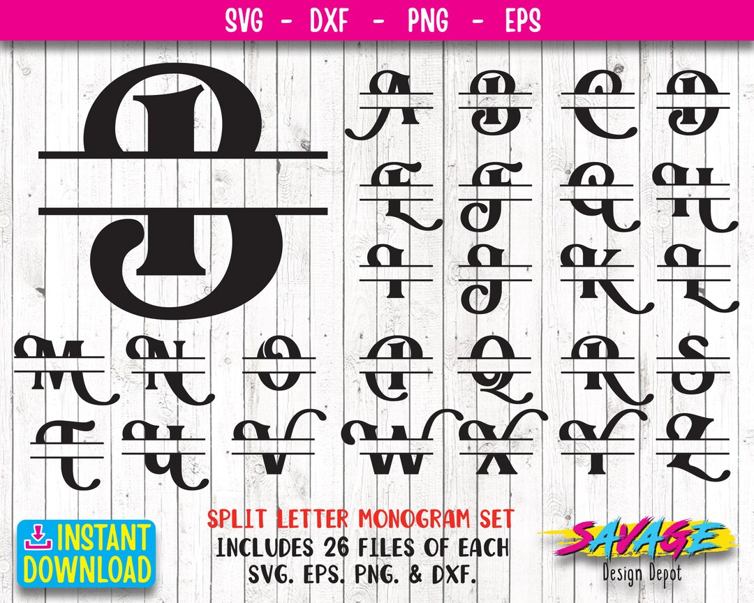 Split Monogram Font SVG V2 Split Letters Alphabet Eps , Png, Dxg Split ...