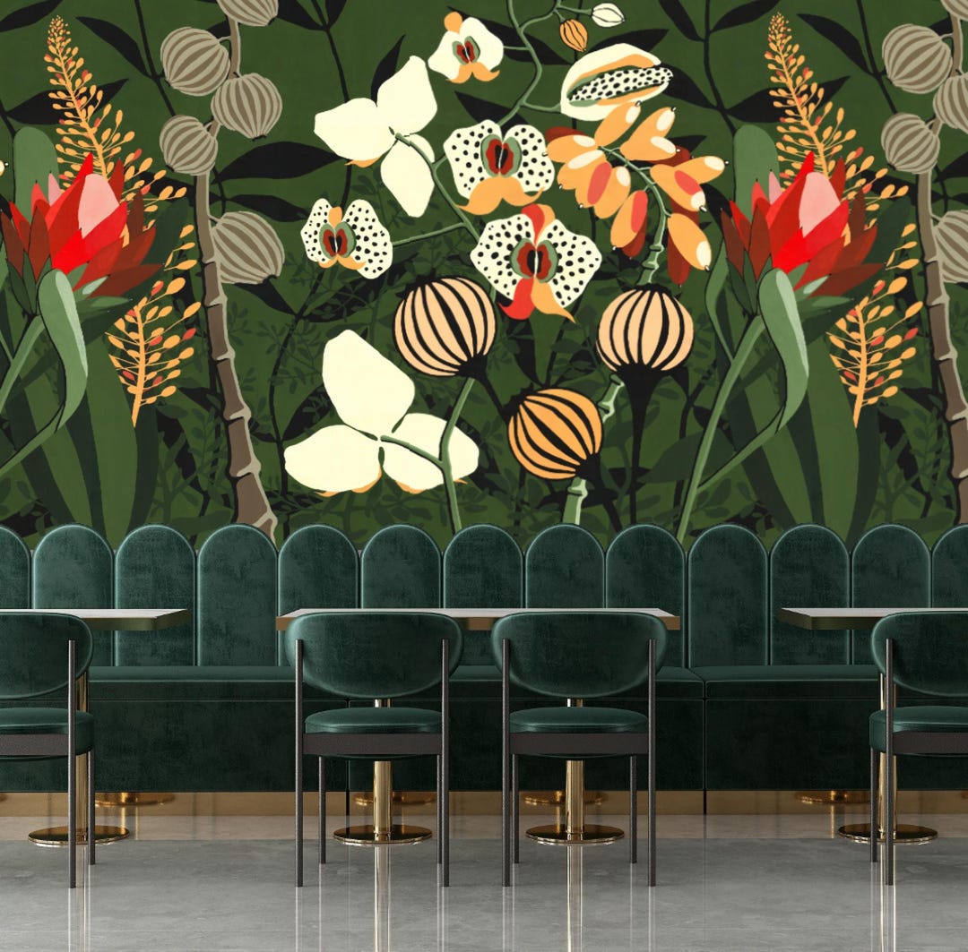 Botanical Garden Hand-painted Murals Wallpaper - Etsy