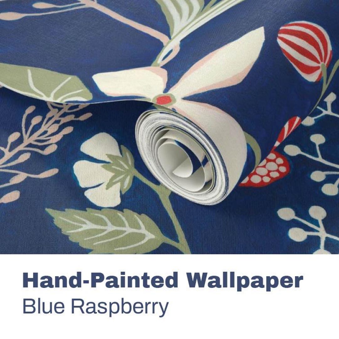 Blue Raspberry Hand-painted Wallpaper, Roll - Etsy
