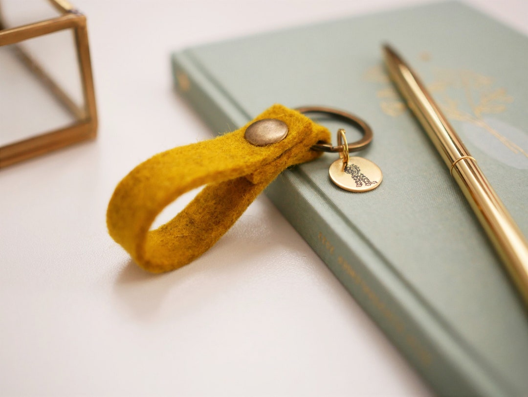 Keychain Made of Wool Felt With Push Button Mustard - Etsy