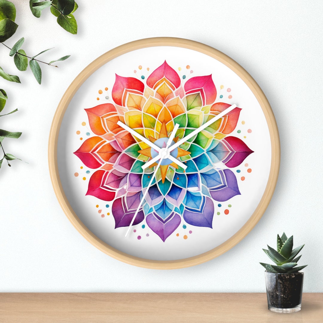Rainbow Chakra Harmony Mandala Wall Clock, All Chakras, Energy Infused Clock, Mindful Home Decor ...