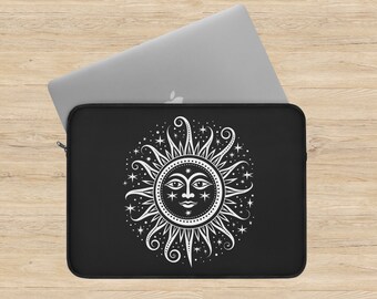 Black Cottagecore Floral Moon Phase Occult Witch Laptop Case, Boho ...