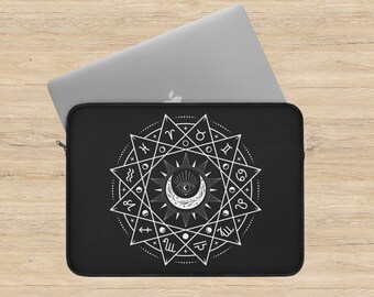 Black Cottagecore Floral Moon Phase Occult Witch Laptop Case, Boho ...