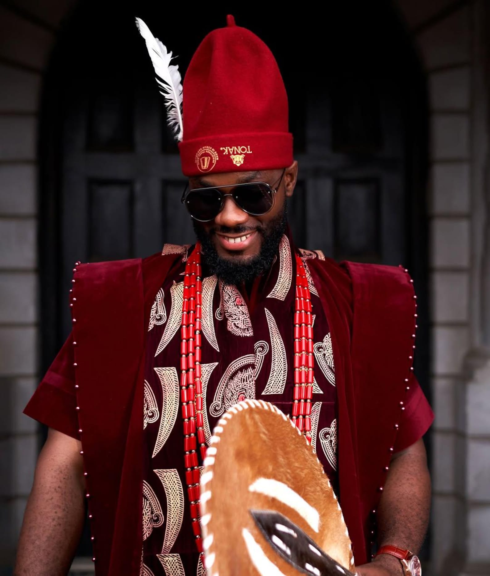 Igbo Traditional Men's Outfit – Velvet Isiagu, Coral Beads, Chief Cap ...