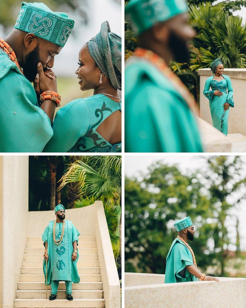 Green Agbada and Gele Set: Yoruba Traditional Couple's Outfit - Etsy