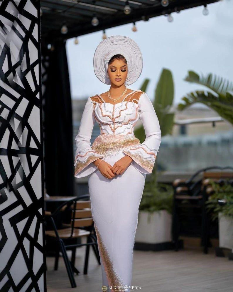 Queen's Traditional Aso Oke Set: Nigerian Wedding Outfit, Engagement ...
