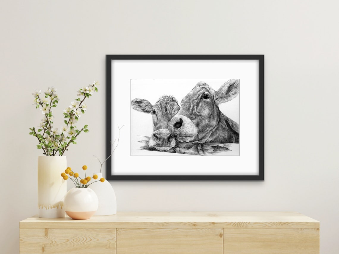 Besties - Cows - Black and White Print - Etsy