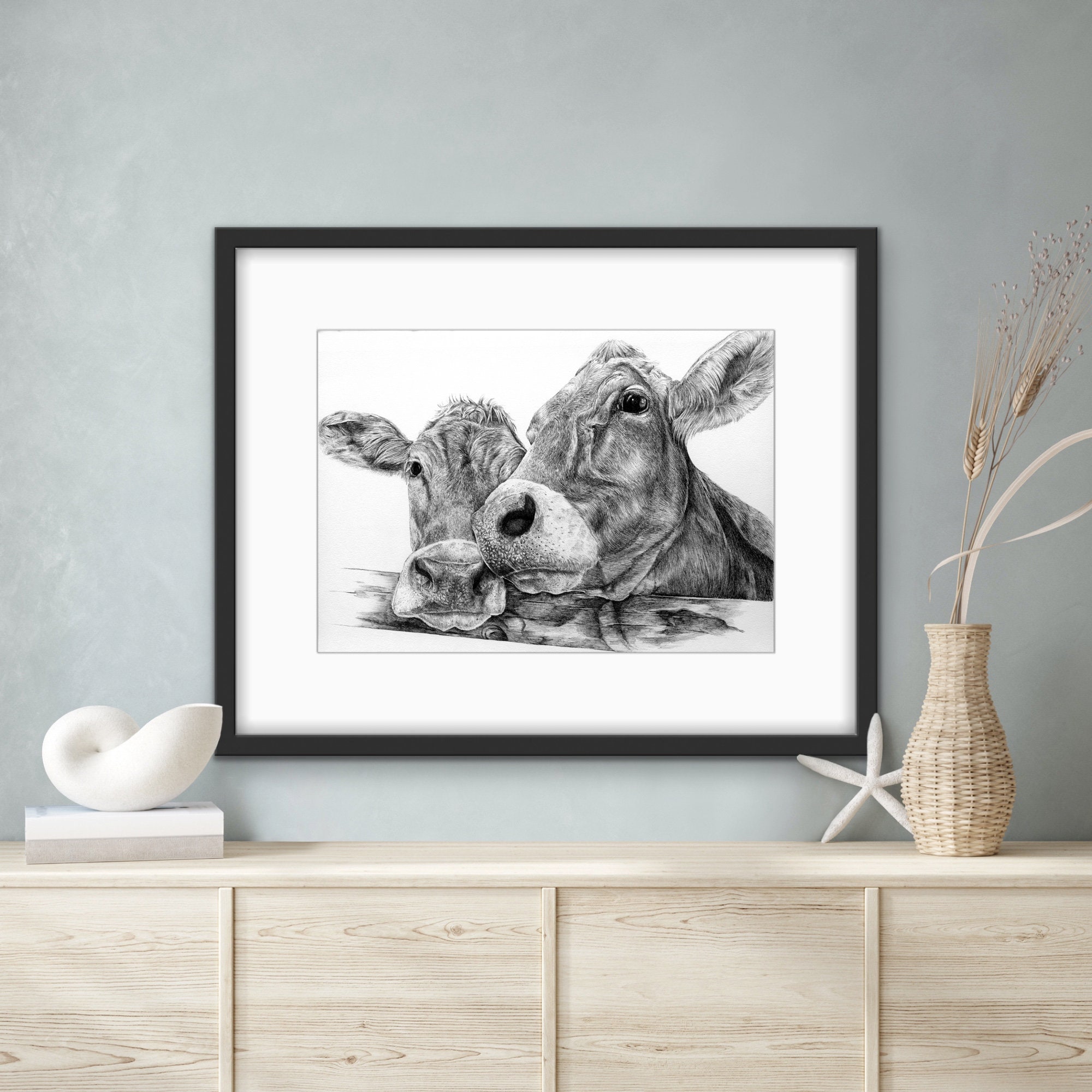 Besties - Cows - Black and White Print - Etsy