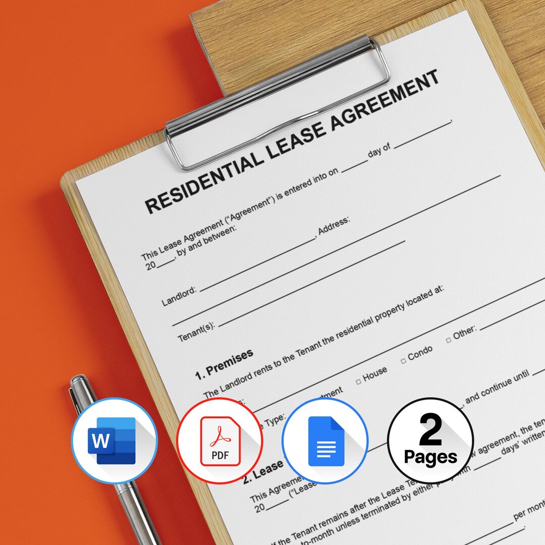 Residential Lease Agreement Template, Editable Landlord Tenant Contract ...