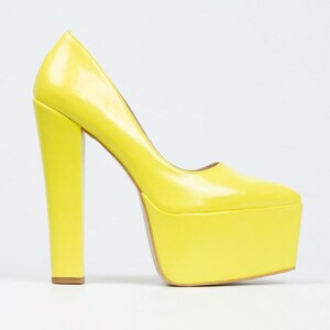 WEDDING SHOES, Block Heel, Party Dance Shoes, Handmade Yellow Shoes ...