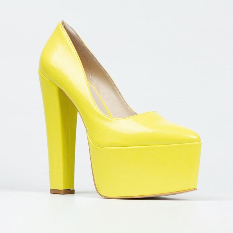 WEDDING SHOES, Block Heel, Party Dance Shoes, Handmade Yellow Shoes ...