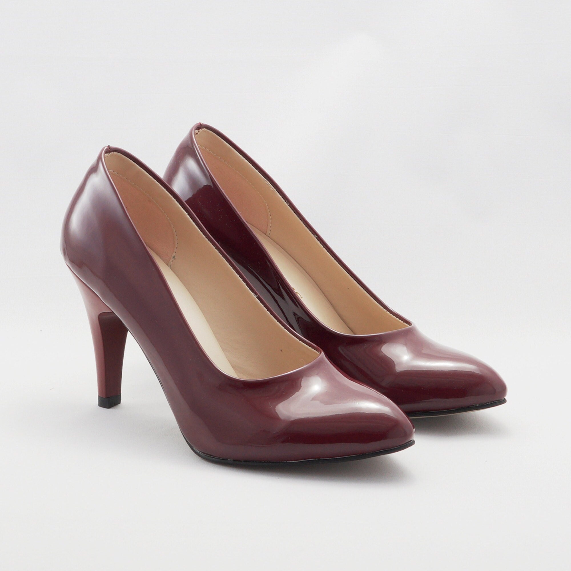 BURGUNDY PATENT LEATHER Shoes, Party Dance Shoe, Stiletto Bridal Heel ...