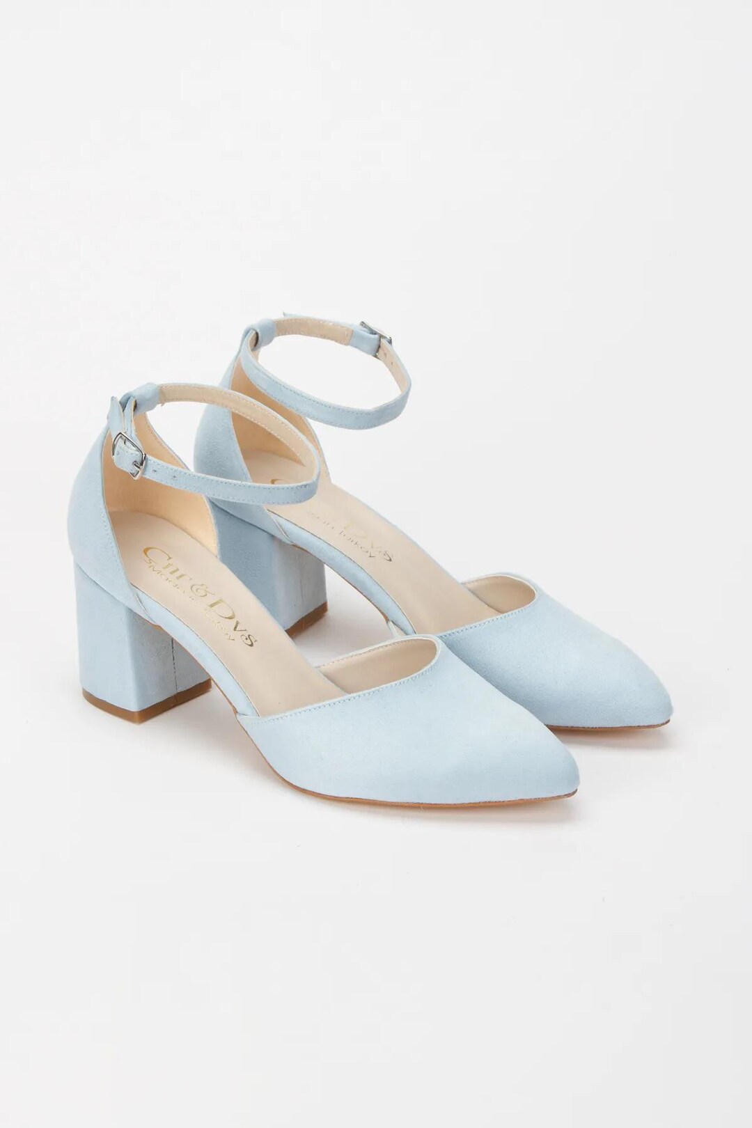 WEDDING Shoes,baby Blue Block Heel,wedding Shoes With Ankle Strep ...