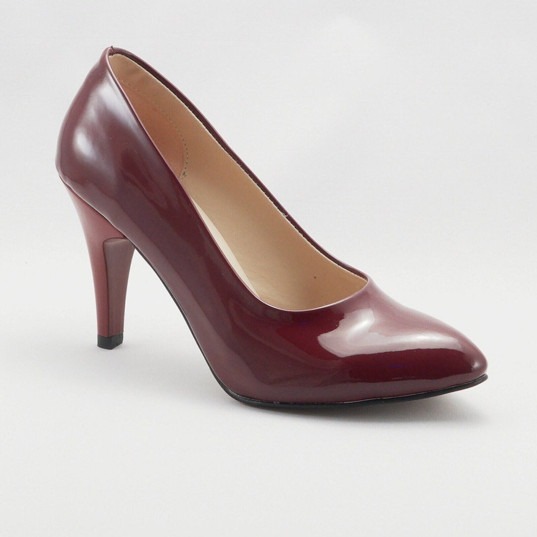 BURGUNDY PATENT LEATHER Shoes, Party Dance Shoe, Stiletto Bridal Heel ...