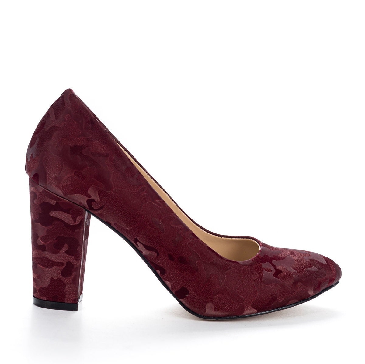 BURGUNDY WEDDING BLOCK Heel Shoes, Bridal Thick Heel, Handmade Burgundy ...