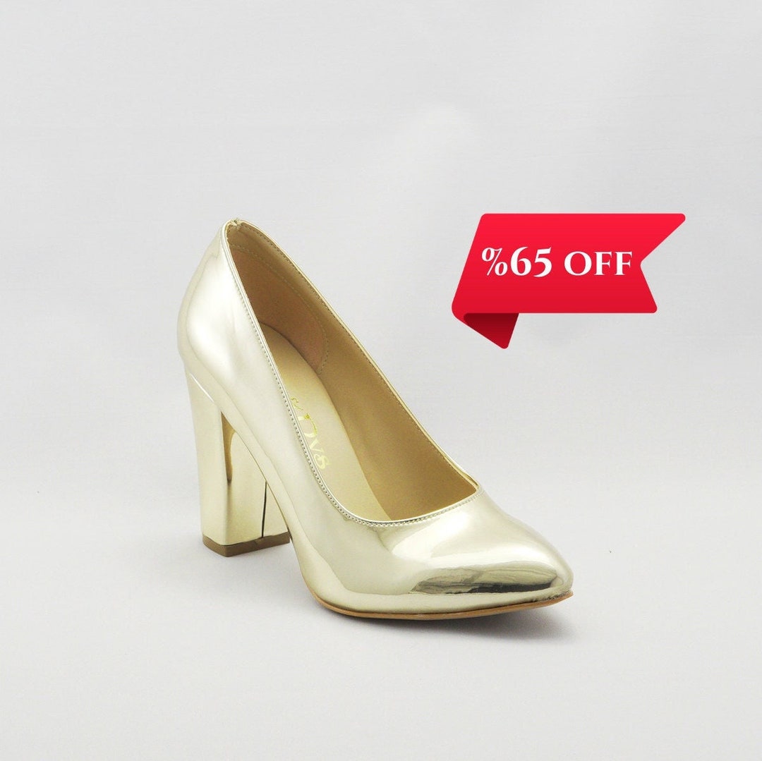 GOLD METALLIC BLOCK Heel Shoes Party Dance Shoes Bridal - Etsy