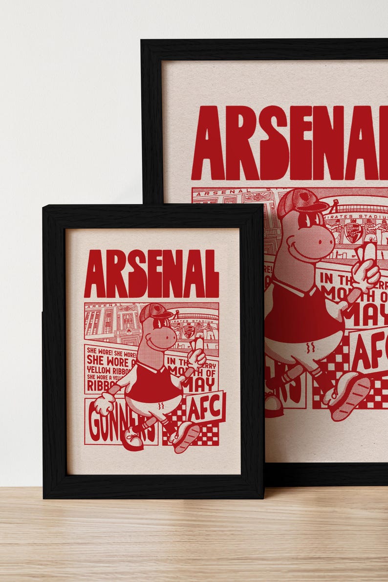 Arsenal FC A4/A3 Print - She Wore a Yellow Ribbon.... Featuring Gunnersaurus. Christmas Gift for ...