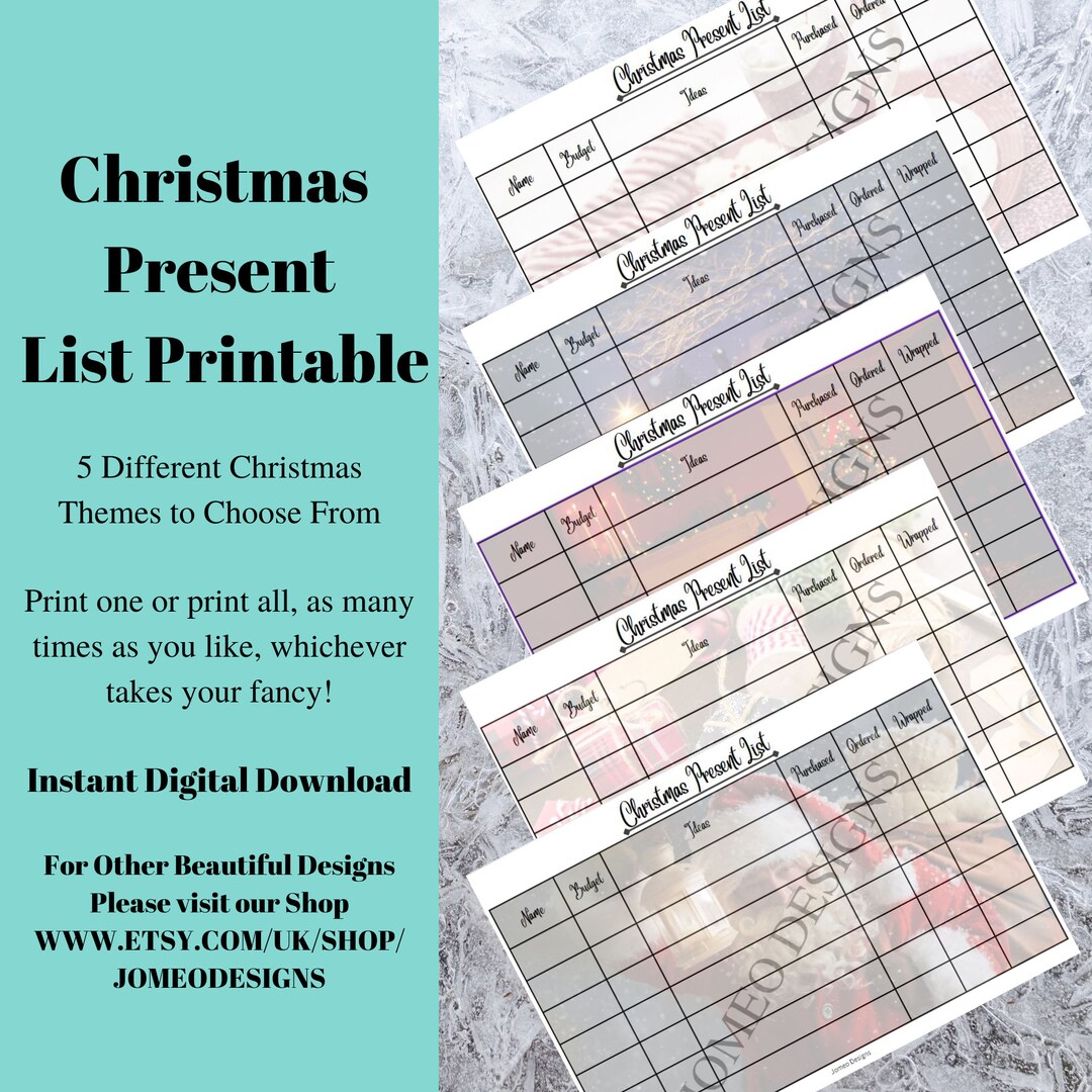 Christmas Present List// Digital Download, Christmas Themed Pictures ...
