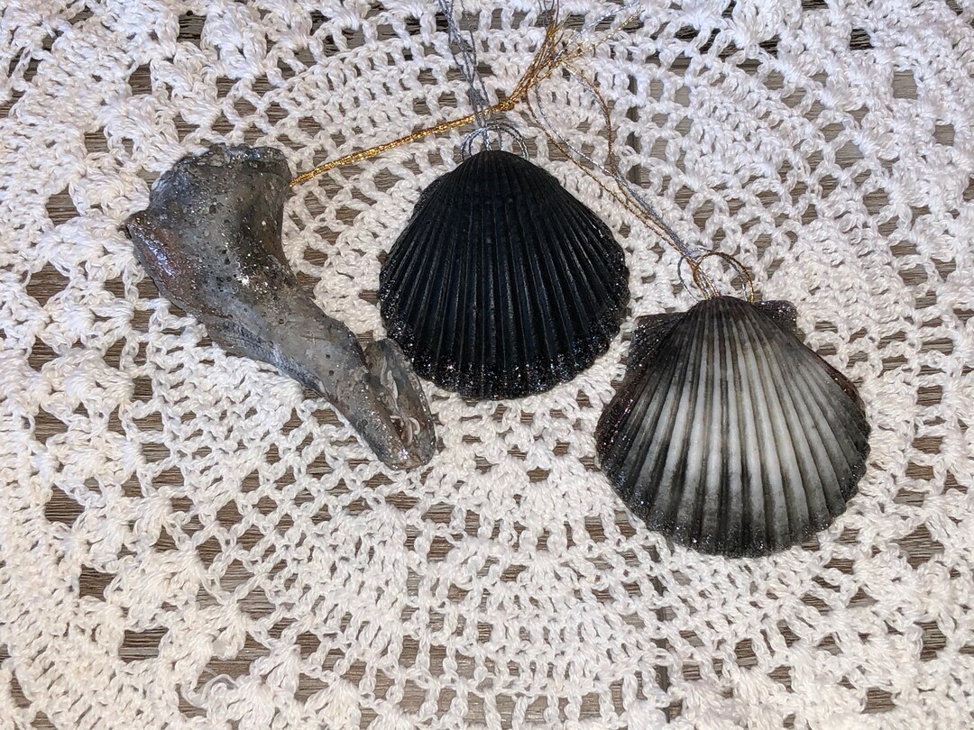 Three Sparkly Sea Shell Christmas Ornaments Scallop & Twirly - Etsy
