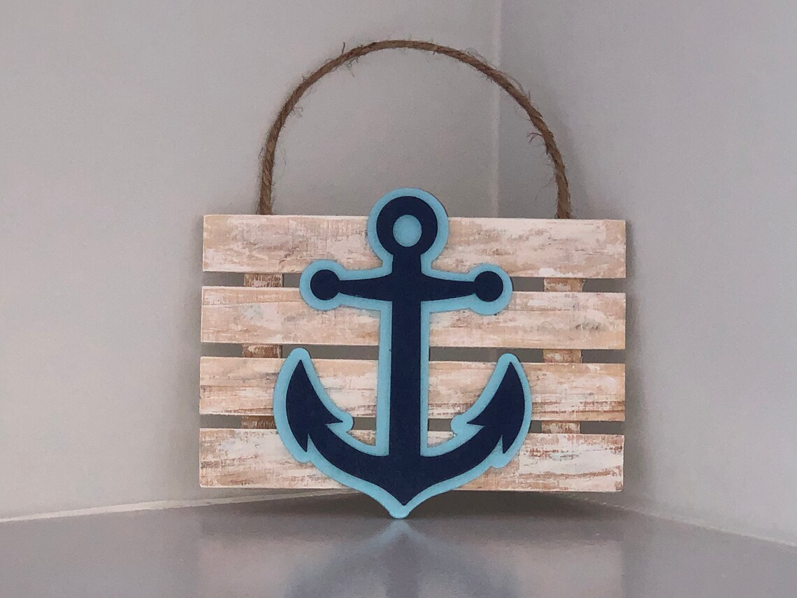 Fun Nautical Wood Wall Art With Navy Anchor - Etsy