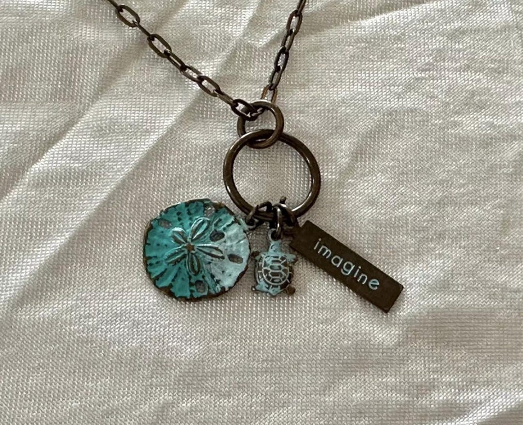 Brass Chain & Beachy Charms Pendant Necklace Sand Dollar Turtle - Etsy
