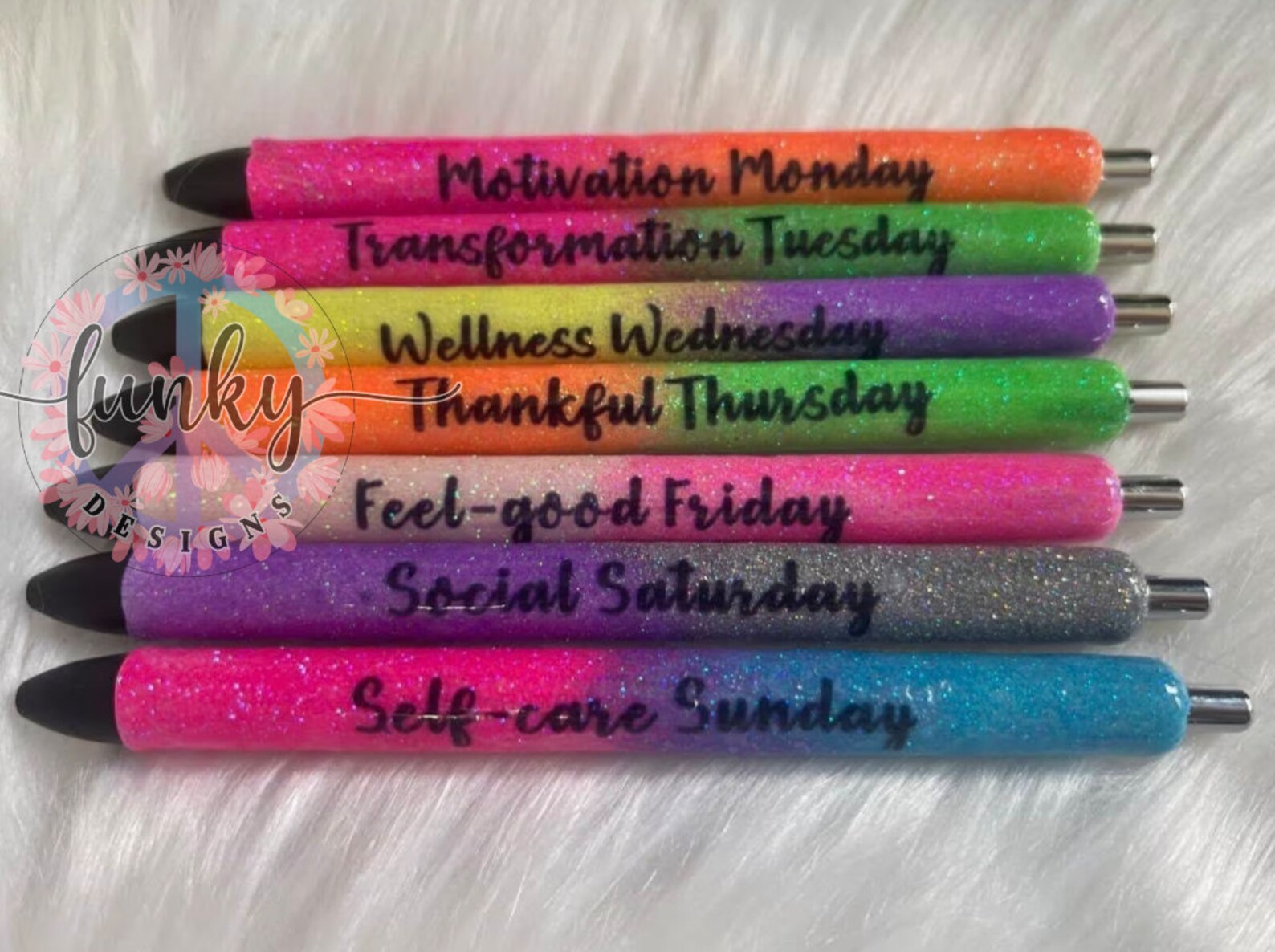 Glitter Pens Motivational Pens Days of the Week Pens - Etsy