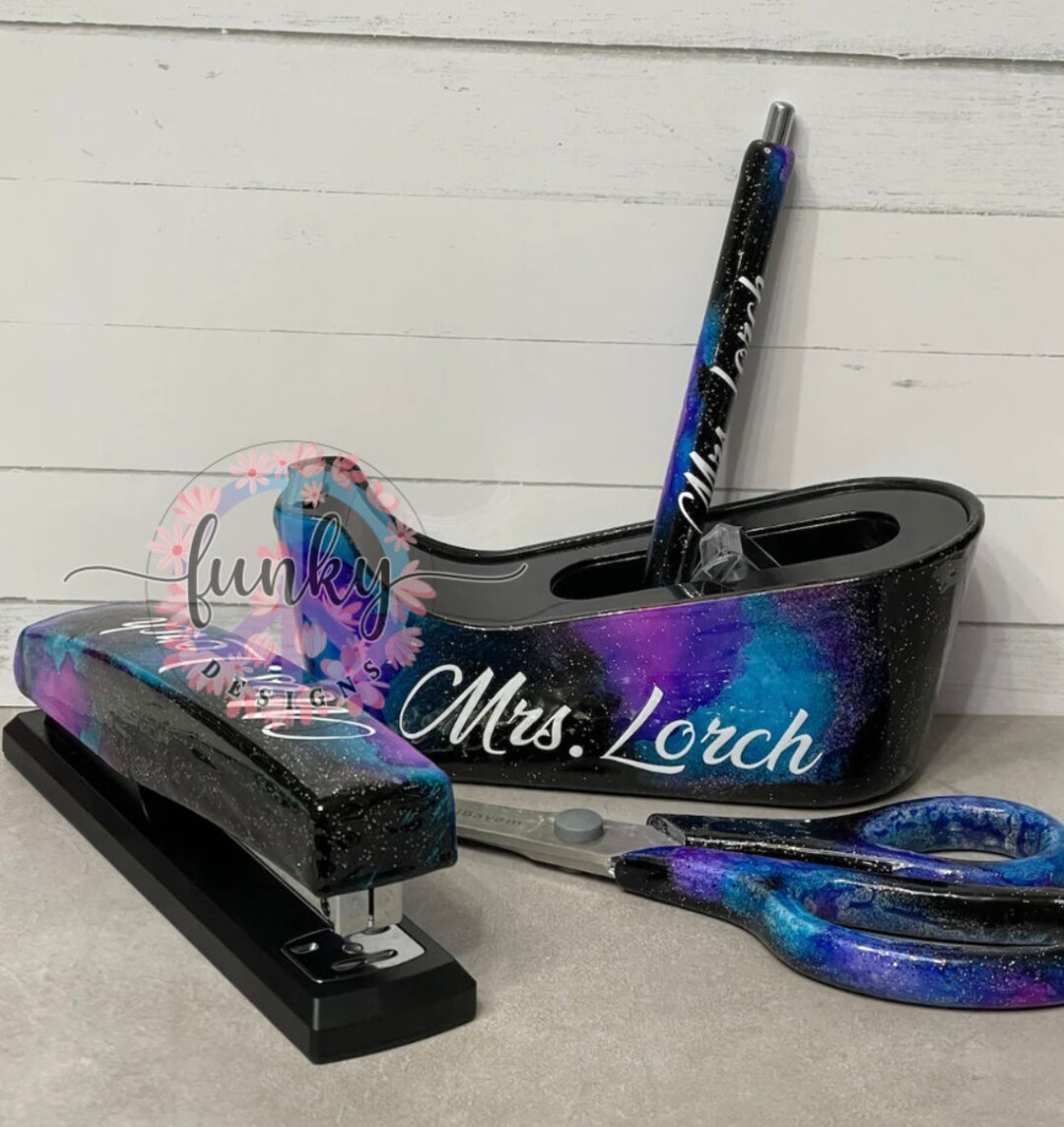 Hand Painted Galaxy Resin Office Set: Stapler, Tape Dispenser, Mouse - Etsy
