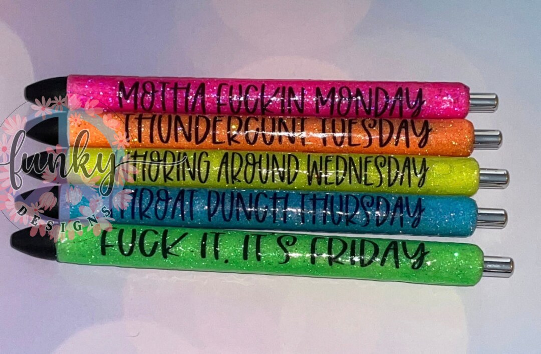 5pack of Days of the Week Pens | Glitter Pens | Cus Word Pens | Days of ...