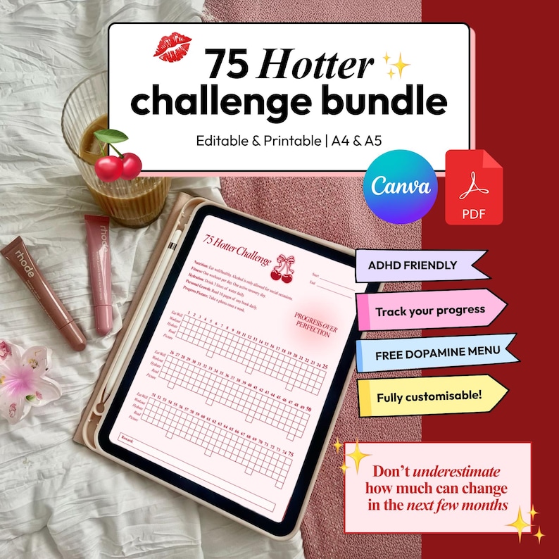 75 Hotter Challenge Habit Tracker | Adhd-friendly Daily Planner (canva ...
