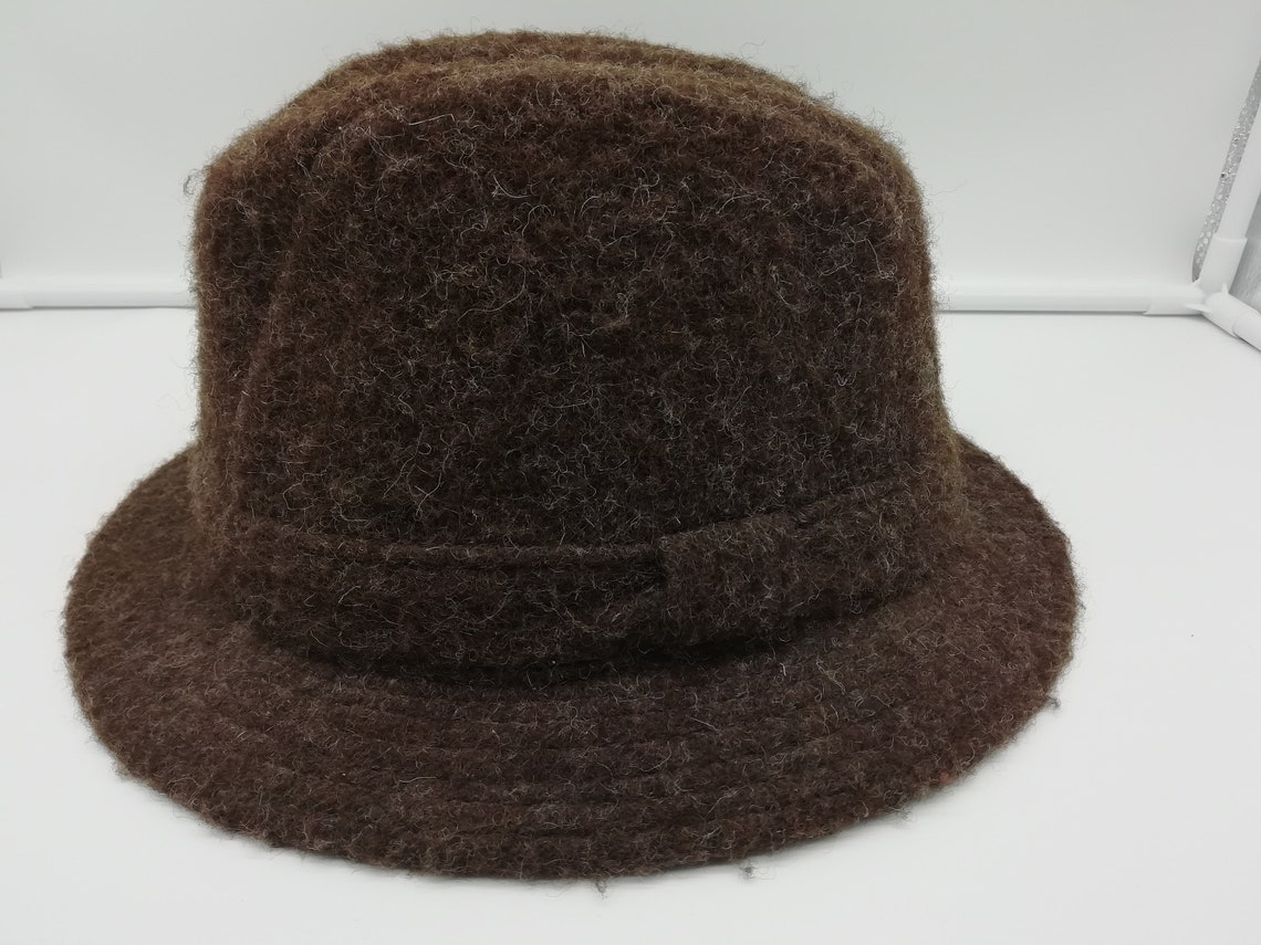 VINTAGE JACOB WOOL Mens Hat Brown Herringbone Tweed Size Xl Pure ...
