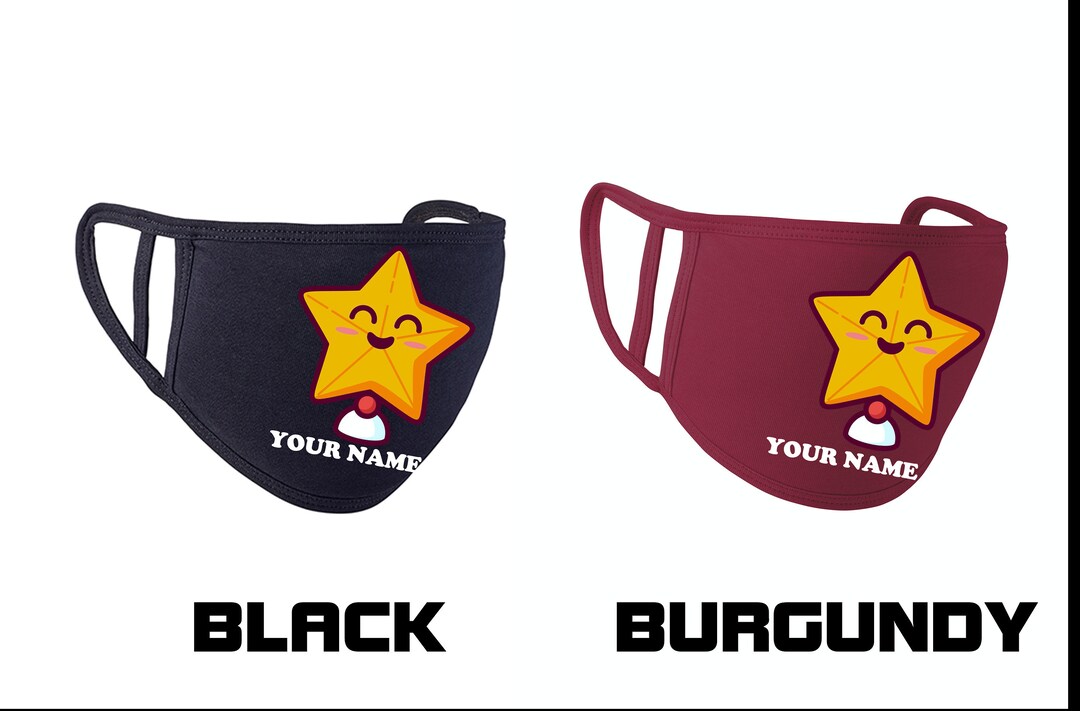 Personalised Christmas Star Kawaii Reusable Face Mask - Add Your Name ...