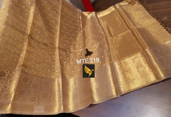 Beautiful Kanchi Border Copper Tissue Silk Gold Saree With - Etsy