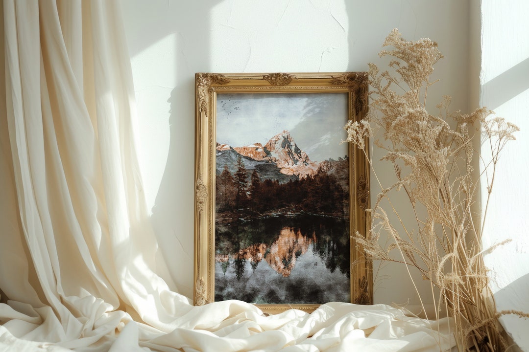 Vintage Watercolor Mountain Printable | Handmade Wall Art Decor ...