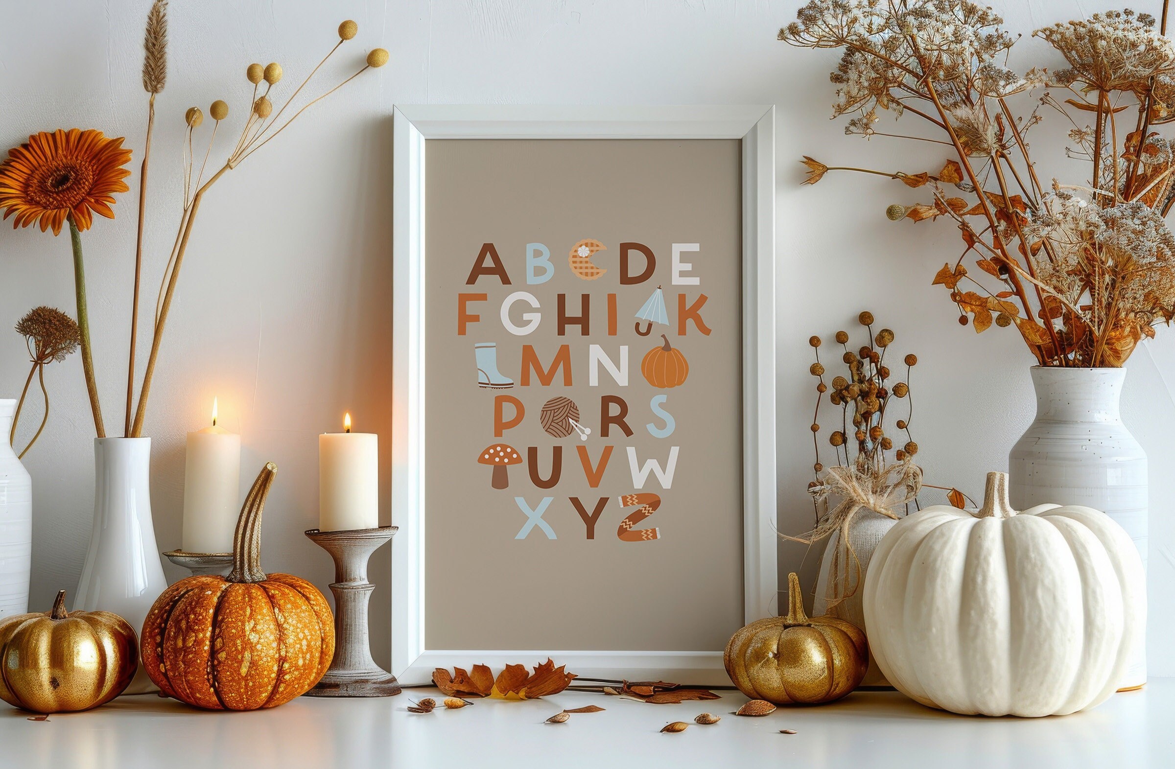 Autumn ABC Alphabet Poster - Educational Classroom Wall Print - Back to ...