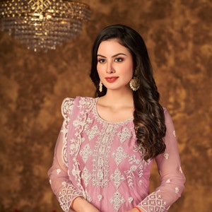 Women Wear Fascinating Baby Pink Colour Net Salwar Suit With - Etsy